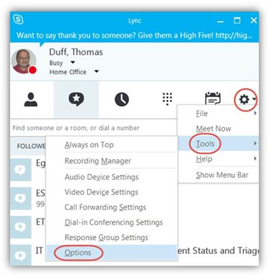 Setting notification options for Persistent Chat in Skype for Business ...