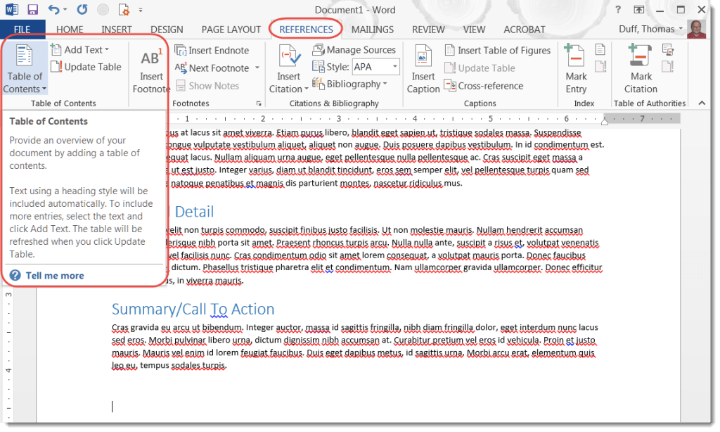 Creating a Table of Contents in Word – One Minute Office Magic