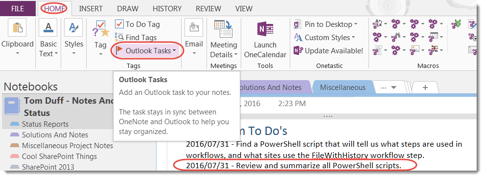 Creating Outlook Tasks in OneNote – One Minute Office Magic