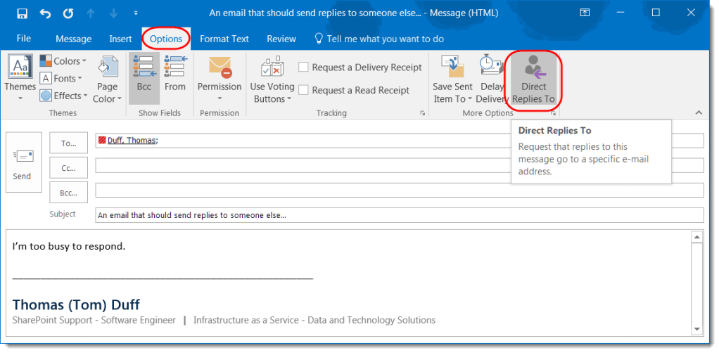 Directing your Outlook email replies to someone else – One Minute ...