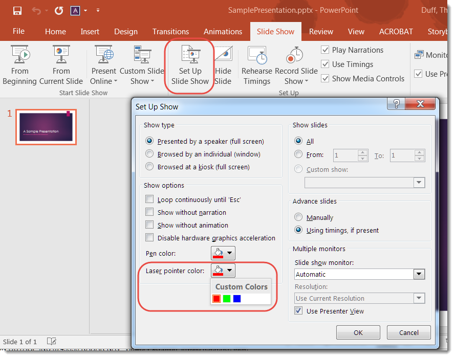 Using the electronic laser pointer in PowerPoint – One Minute Office Magic