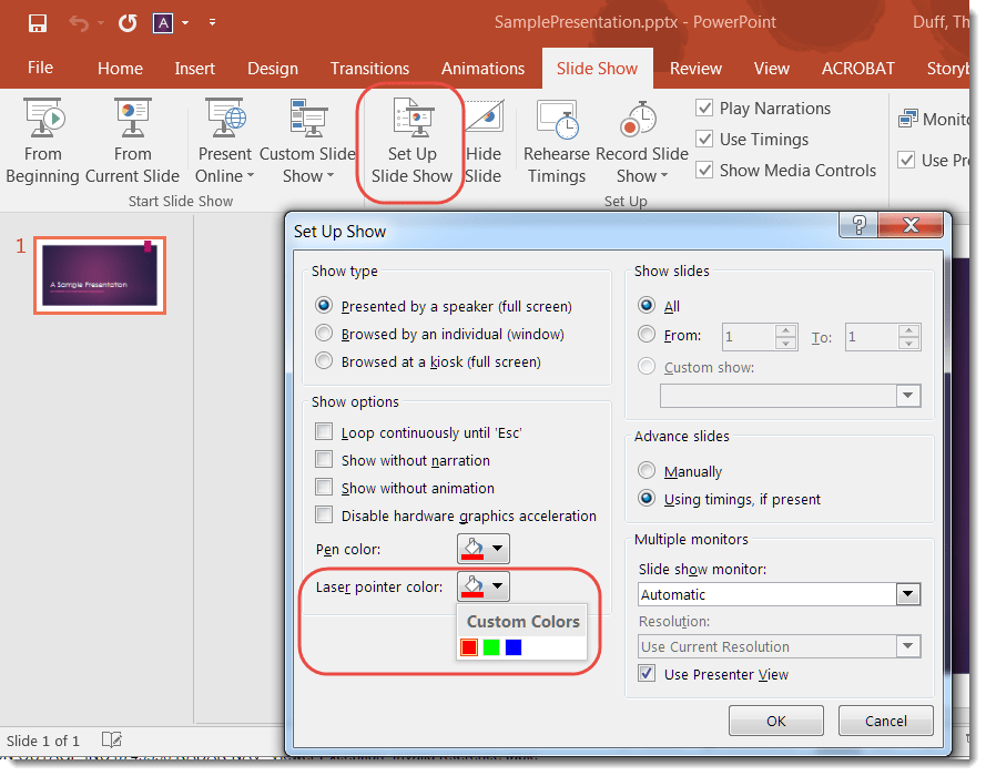 Using the electronic laser pointer in PowerPoint – One Minute Office Magic