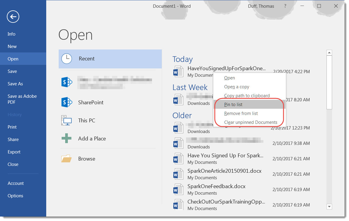 Managing your Recent Files list in Microsoft Office programs – One ...