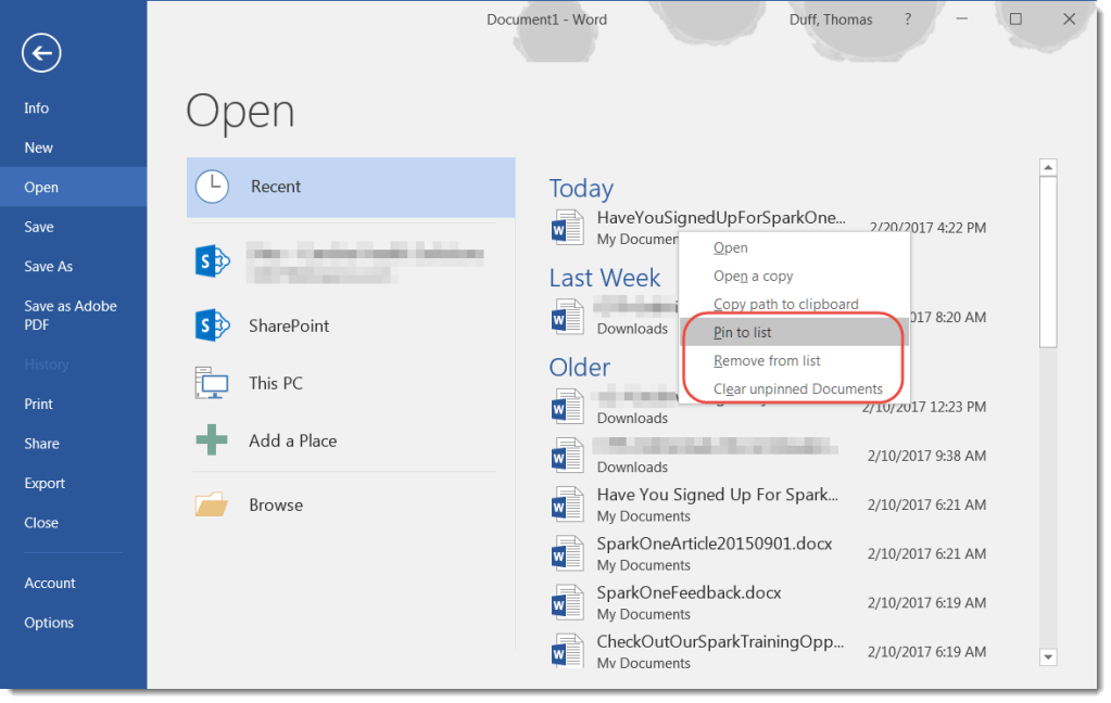 Managing your Recent Files list in Microsoft Office programs – One ...