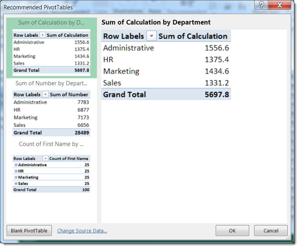 Recommended PivotTables and Recommended Charts In Excel – One Minute ...