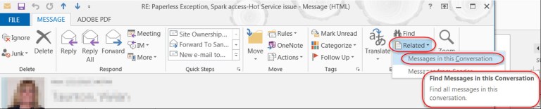 Finding all the emails in a conversation thread in Outlook – One Minute ...