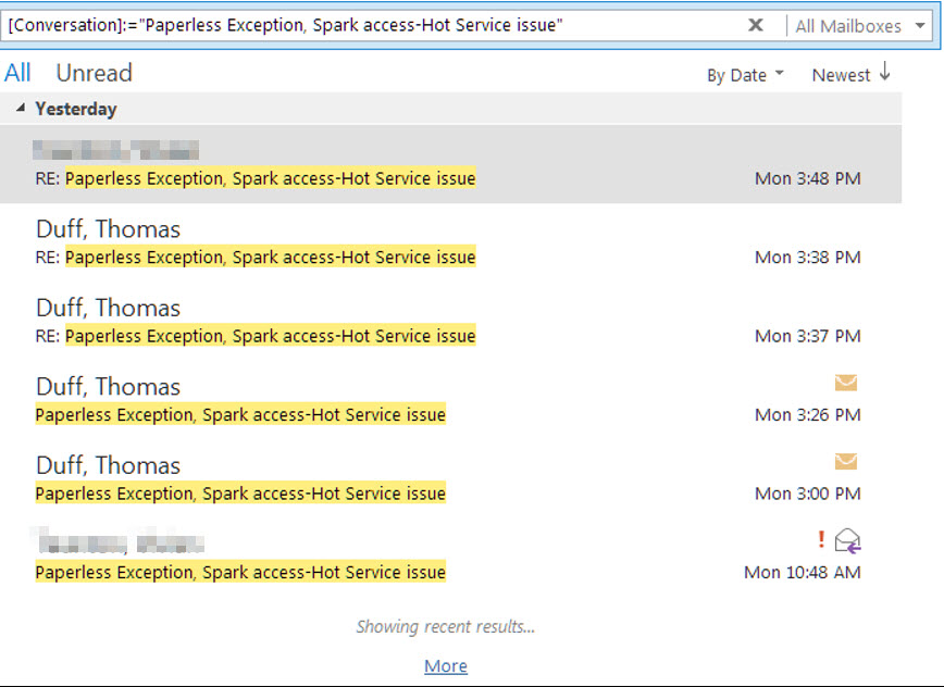 Finding all the emails in a conversation thread in Outlook – One Minute ...