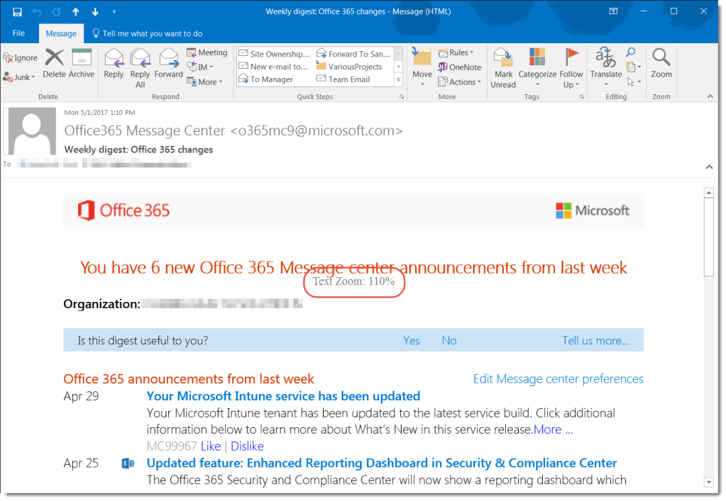 Zooming the text in an Outlook email – One Minute Office Magic