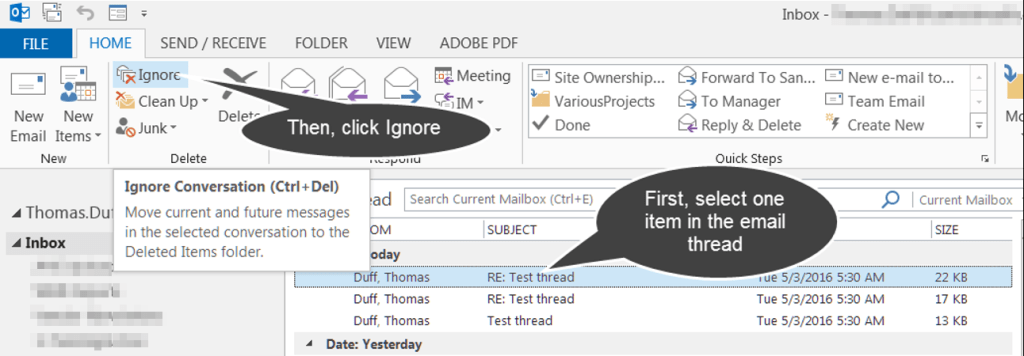 Ignoring emails in an Outlook conversation thread – One Minute Office Magic