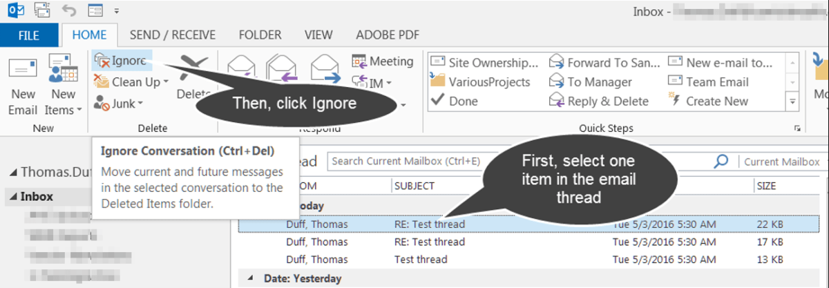 Ignoring emails in an Outlook conversation thread – One Minute Office Magic