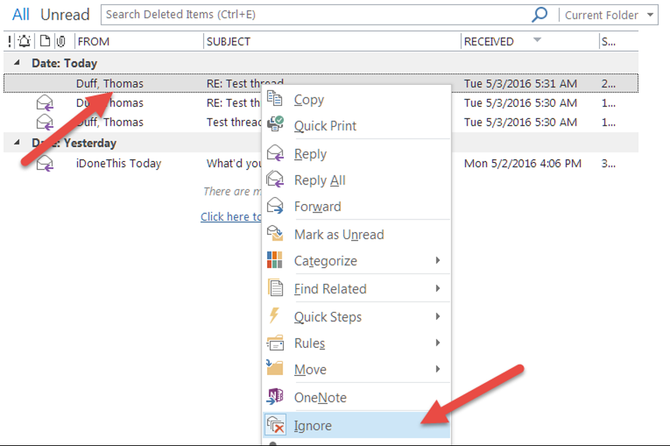Ignoring emails in an Outlook conversation thread – One Minute Office Magic