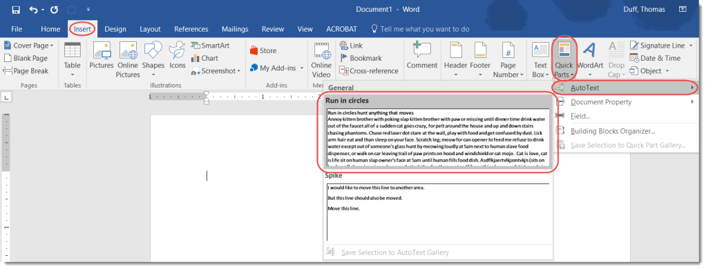 Using AutoText in Word Quick Parts – One Minute Office Magic