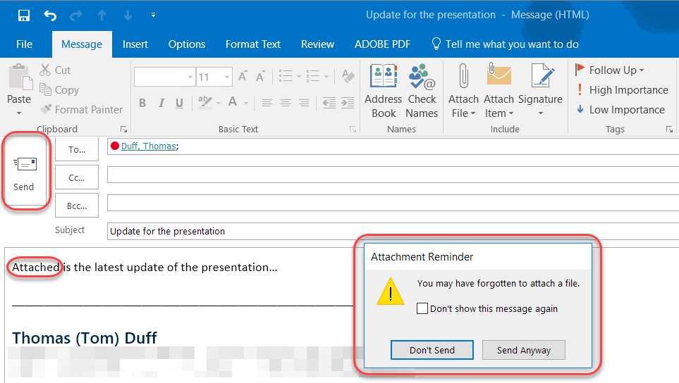 Outlook’s reminder when you forget your email attachment – One Minute ...