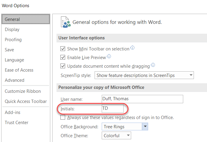 Changing your user initials in Office programs – One Minute Office Magic