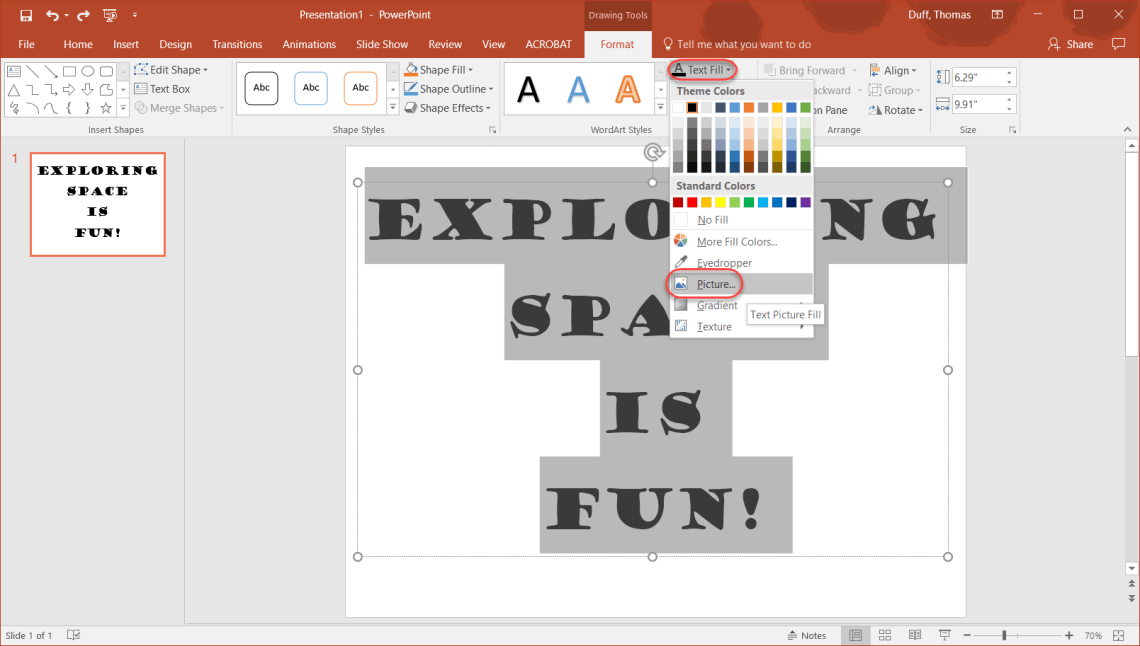 Using Text Fill for interesting graphic effects in PowerPoint – One ...