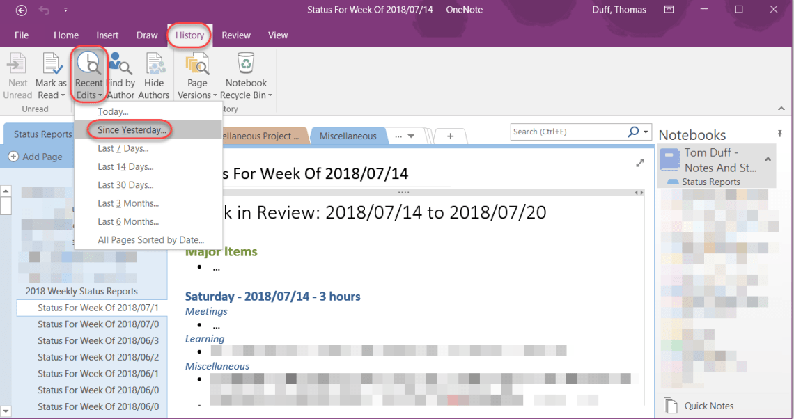 Viewing your recent edits in OneNote – One Minute Office Magic