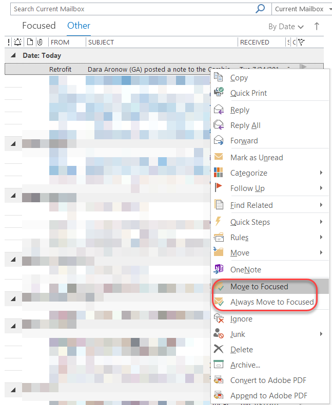 Focused Inbox in Outlook 2016 – One Minute Office Magic