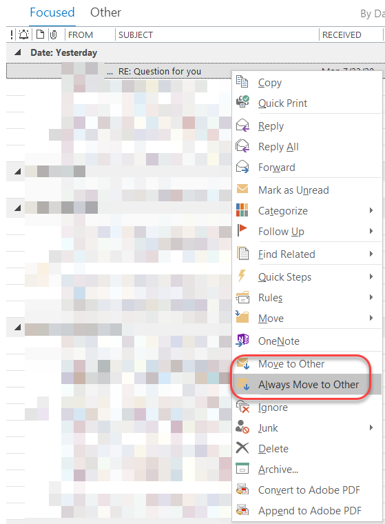 Focused Inbox in Outlook 2016 – One Minute Office Magic