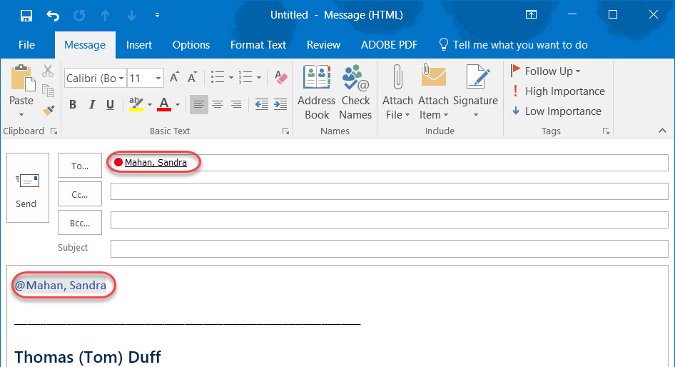 Using @mentions in your Outlook email – One Minute Office Magic
