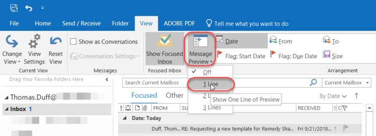 Outlook Message Preview – changing the number of lines to show – One ...