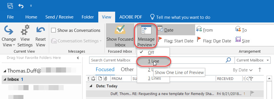 Outlook Message Preview – changing the number of lines to show – One ...