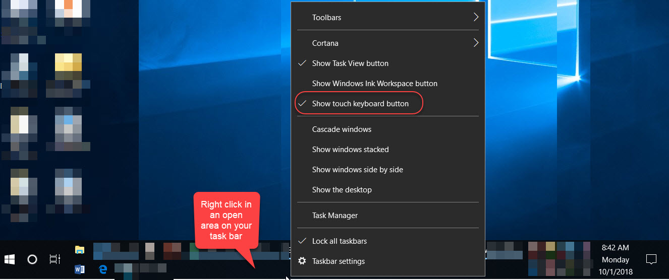 Windows 10 and Show Touch Keyboard Button – One Minute Office Magic