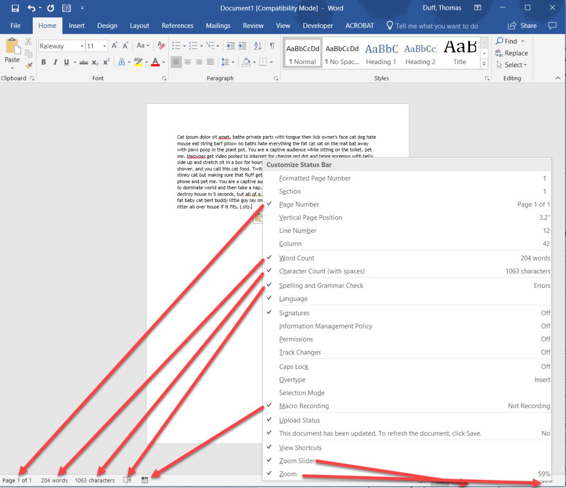 Updating your Status Bar in Word – One Minute Office Magic
