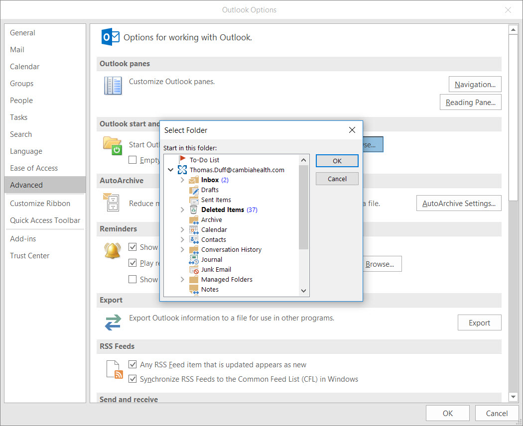 Starting Outlook in something other than Inbox – One Minute Office Magic