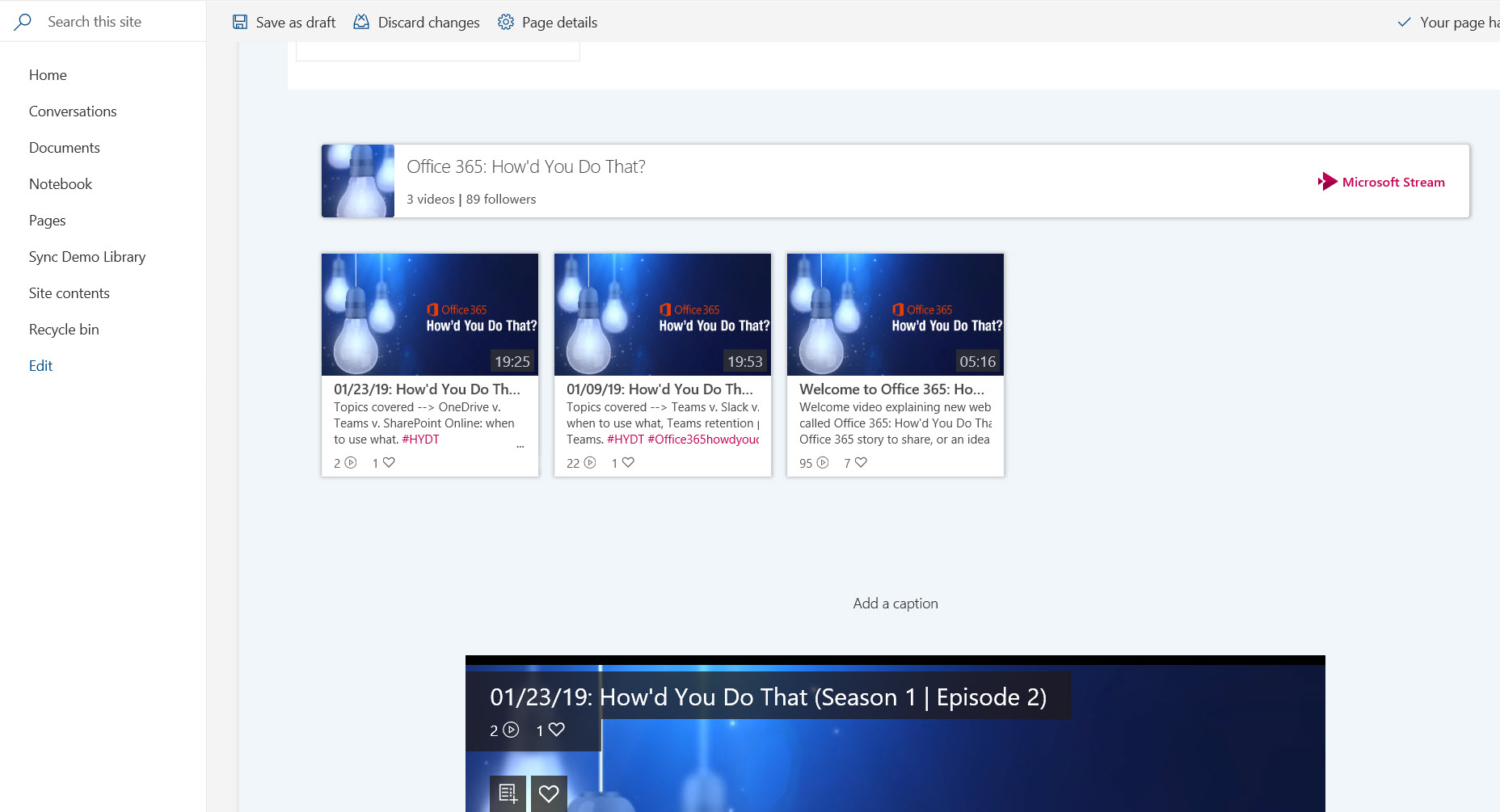 Using the Microsoft Stream web part in SharePoint Online – One Minute Office Magic