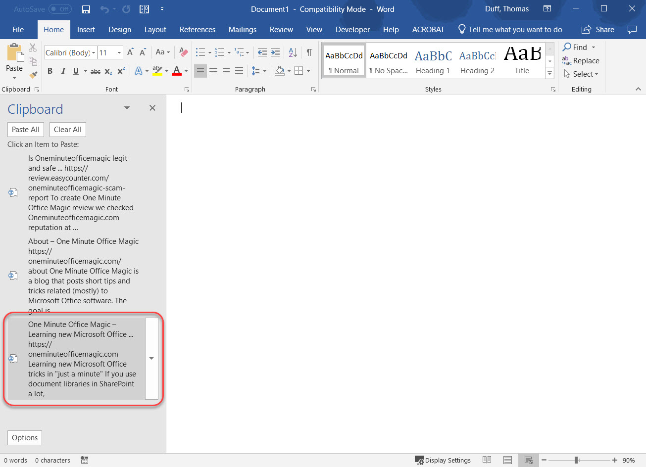Multiple Office Clipboards in Office applications – One Minute Office Magic
