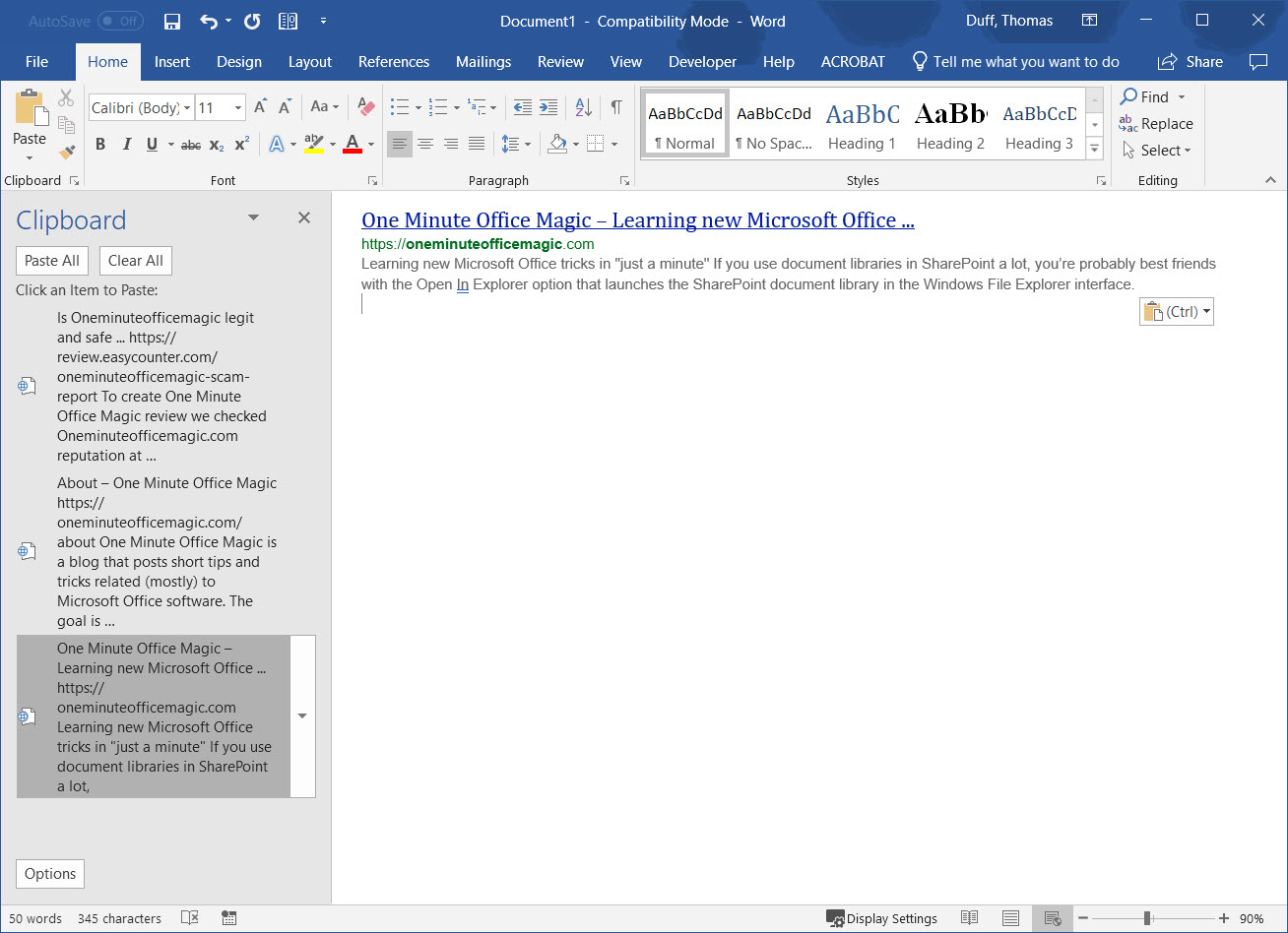Multiple Office Clipboards in Office applications – One Minute Office Magic