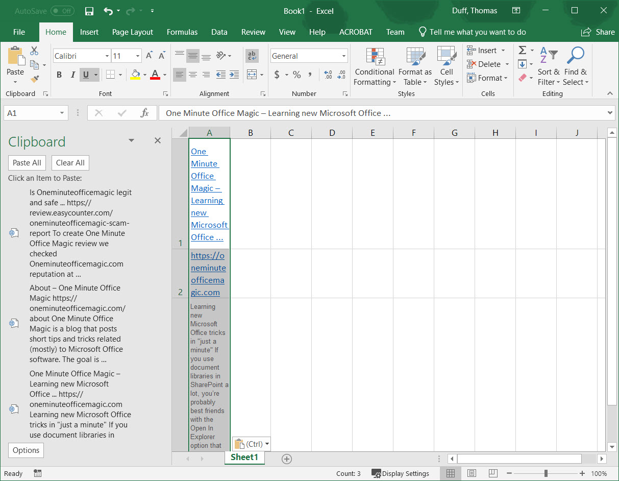Multiple Office Clipboards in Office applications – One Minute Office Magic