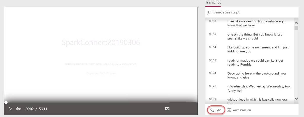 Editing your video transcript in Microsoft Stream – One Minute Office Magic