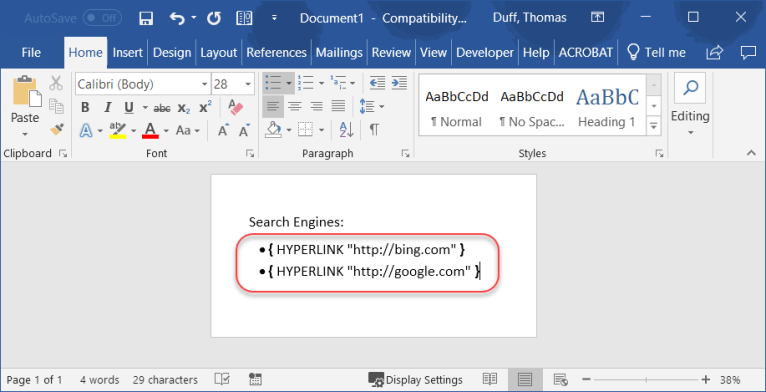 Updating hyperlinks in a Word document – One Minute Office Magic
