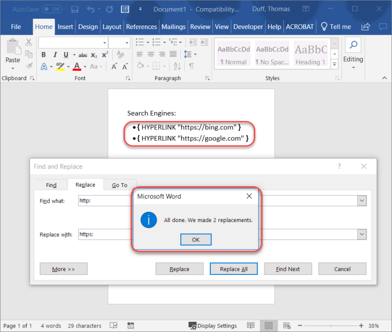 Updating hyperlinks in a Word document – One Minute Office Magic