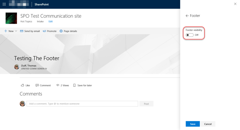 SharePoint Online now has a Footer properties option – One Minute ...