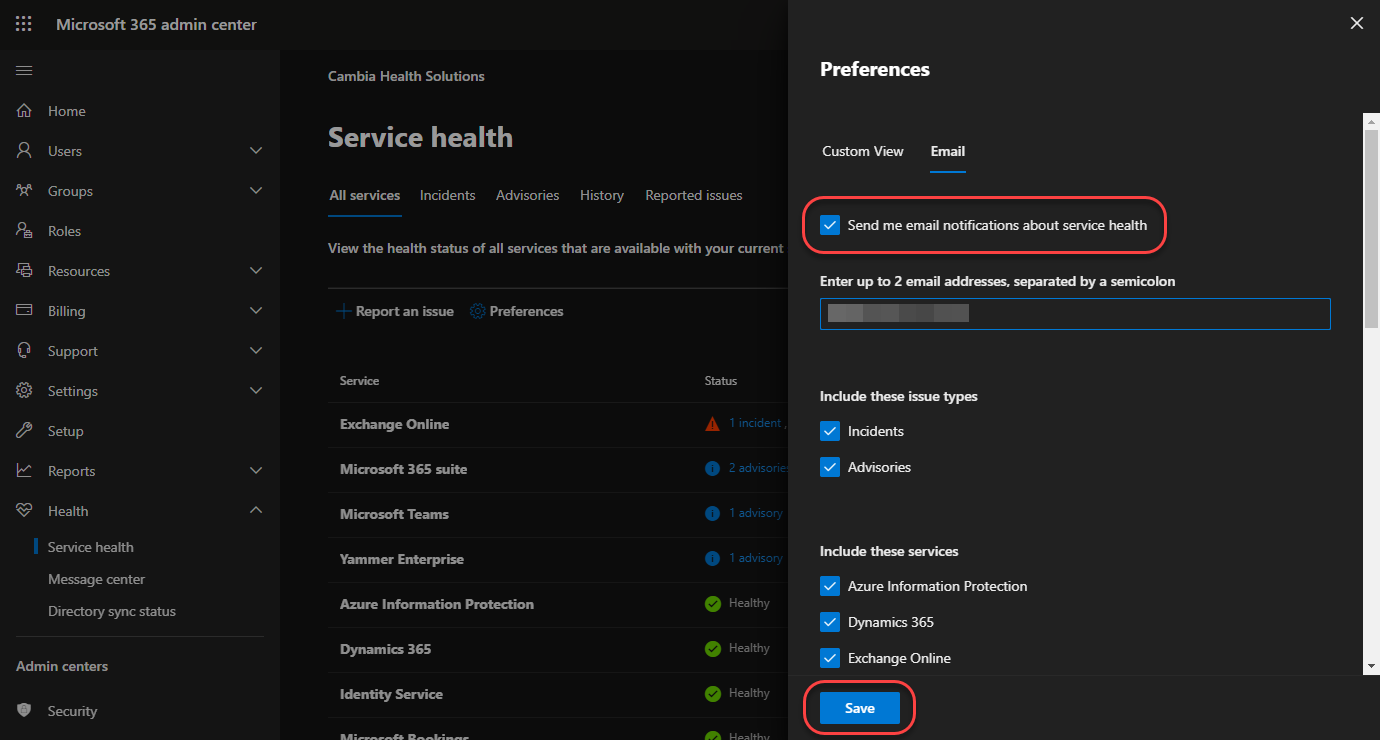 Customize your Service Health page in the Microsoft 365 Admin Center ...