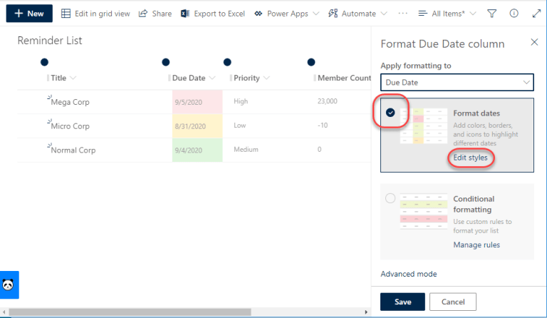 SharePoint Online List View formatting to make things pop… – One Minute ...