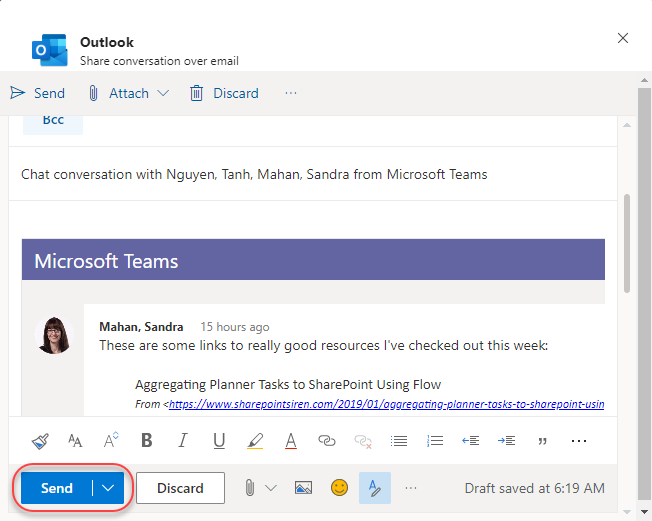 Sending a Microsoft Teams conversation item to Outlook – One Minute ...