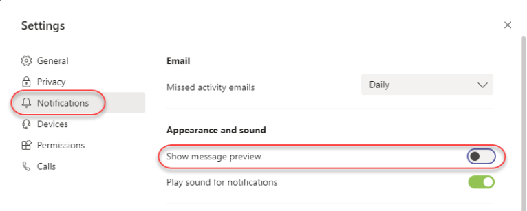 Turning off message preview in Microsoft Teams chat notifications – One ...