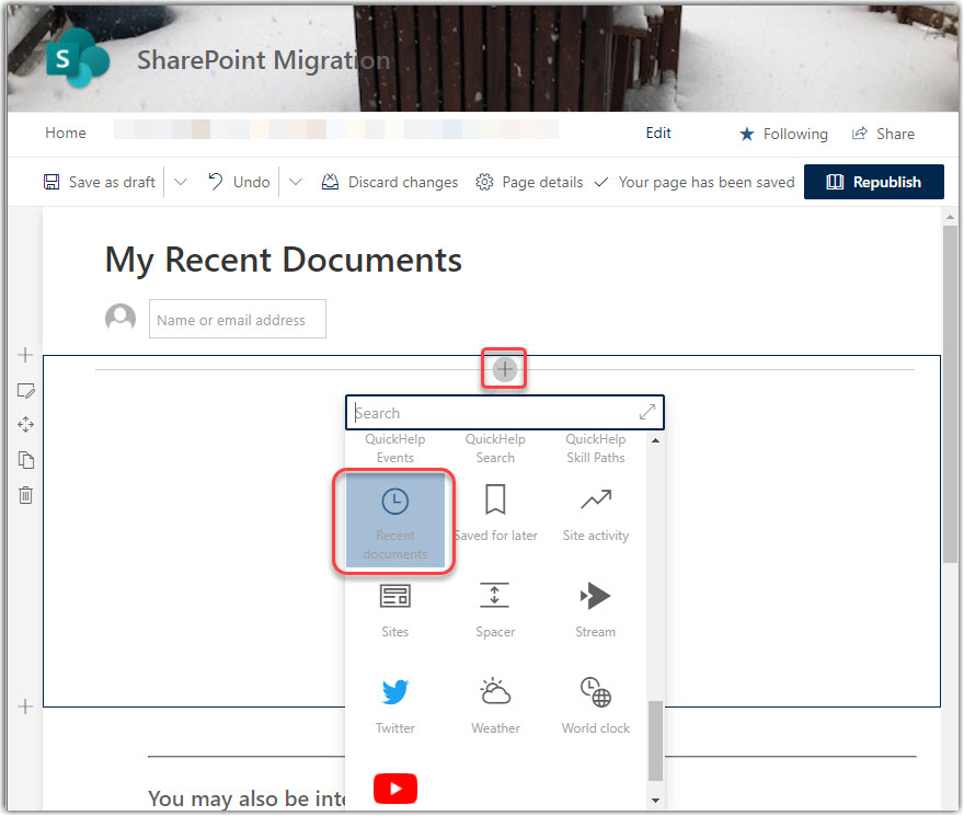 Using the Recent Documents web part in SharePoint Online – One Minute ...