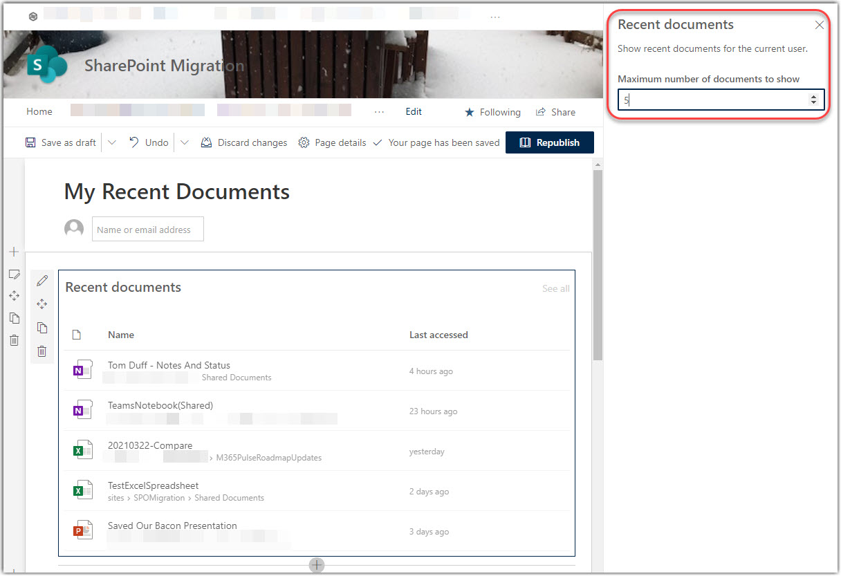 Using the Recent Documents web part in SharePoint Online – One Minute ...
