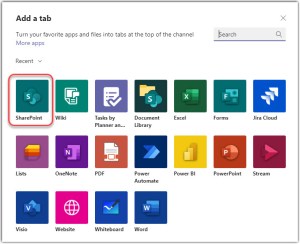 Using the Microsoft Teams SharePoint Tab to add pages, lists, or ...