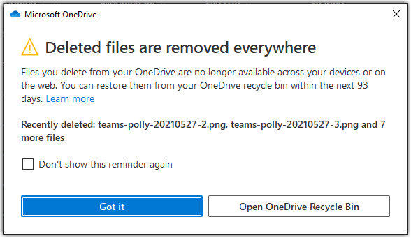 First delete dialog alert for OneDrive files – One Minute Office Magic