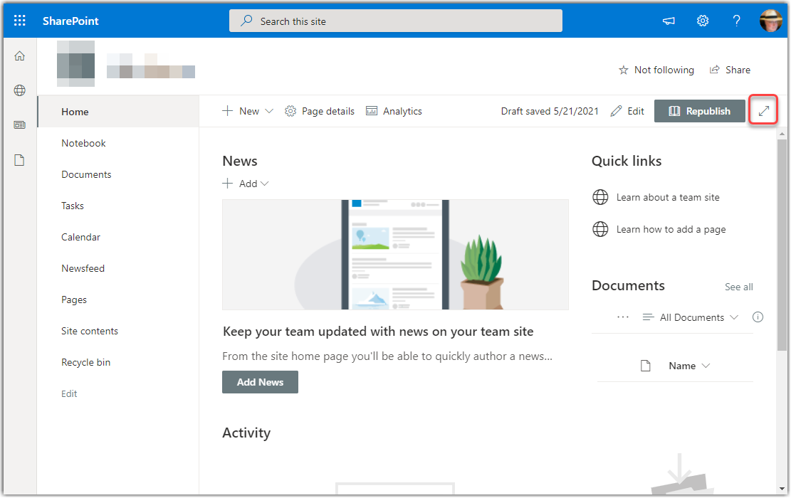 Focus mode for modern SharePoint pages – One Minute Office Magic