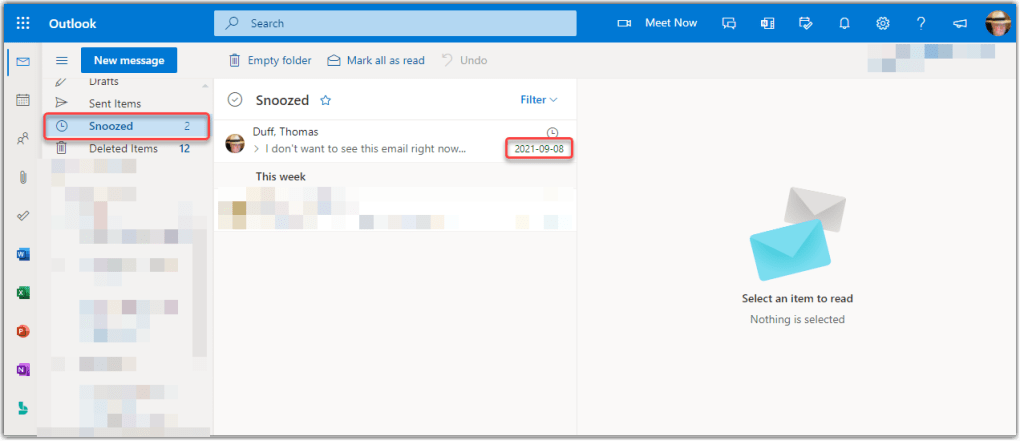 Snoozing emails in your browser-based version of Outlook – One Minute ...