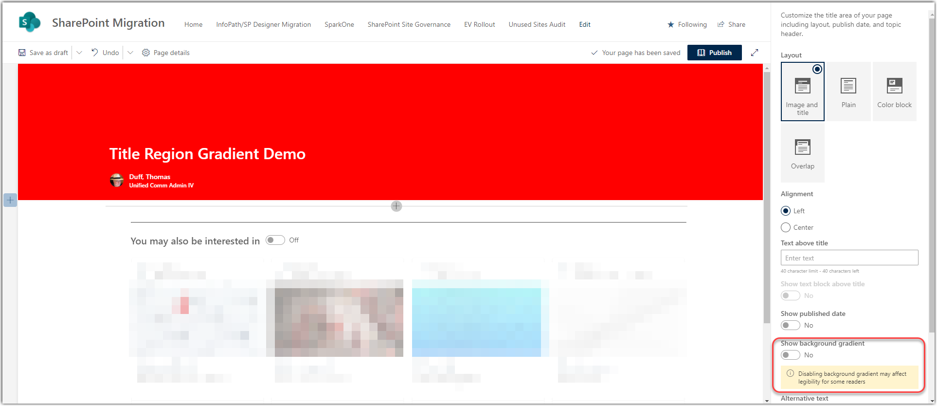Changing the Title Region Gradient on SharePoint Online pages – One ...