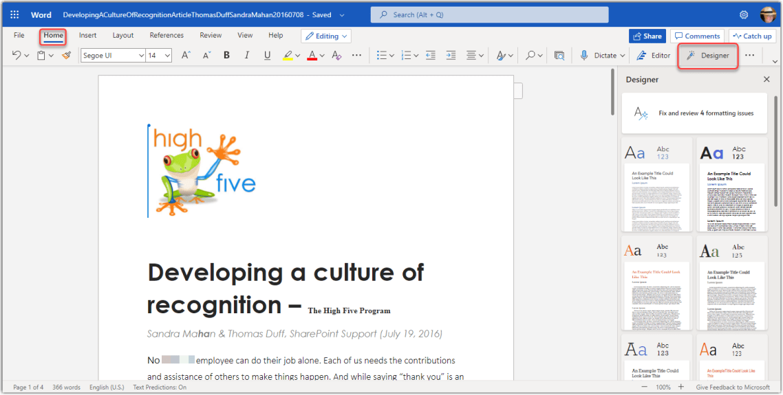 Using Designer for Microsoft Word on the Web – One Minute Office Magic
