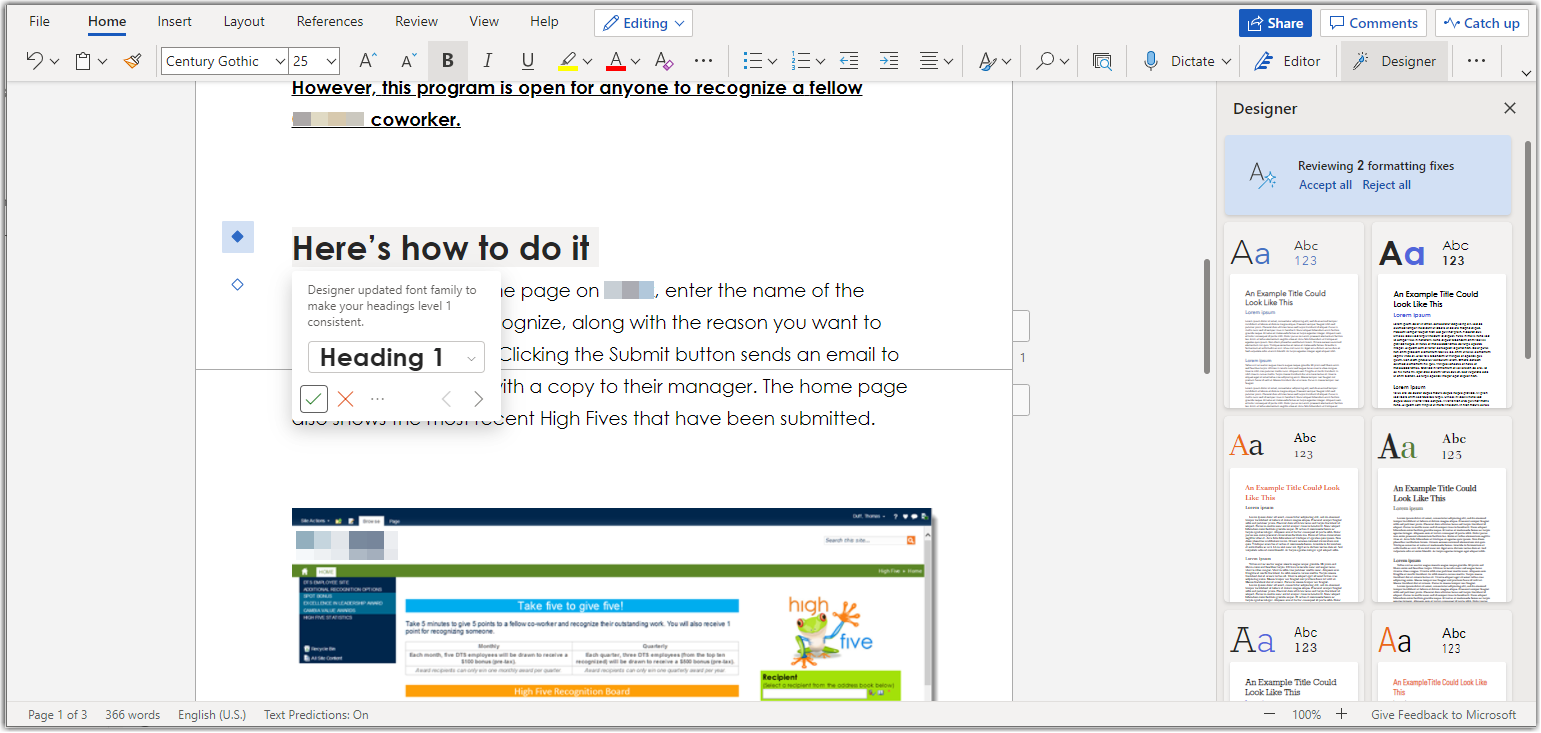 Using Designer for Microsoft Word on the Web – One Minute Office Magic