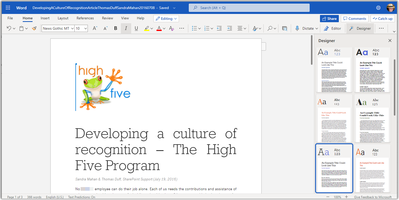 Using Designer for Microsoft Word on the Web – One Minute Office Magic
